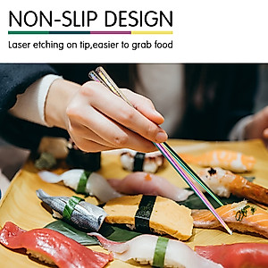 Jaaytct Stainless Steel Chopsticks Reusable 5 Pairs Multicolor Rainbow Metal Chopsticks Dishwasher Safe Square Lightweight Non-Slip Chop Sticks Laser Engraved Cherry Blossoms Pattern for Home Kitchen