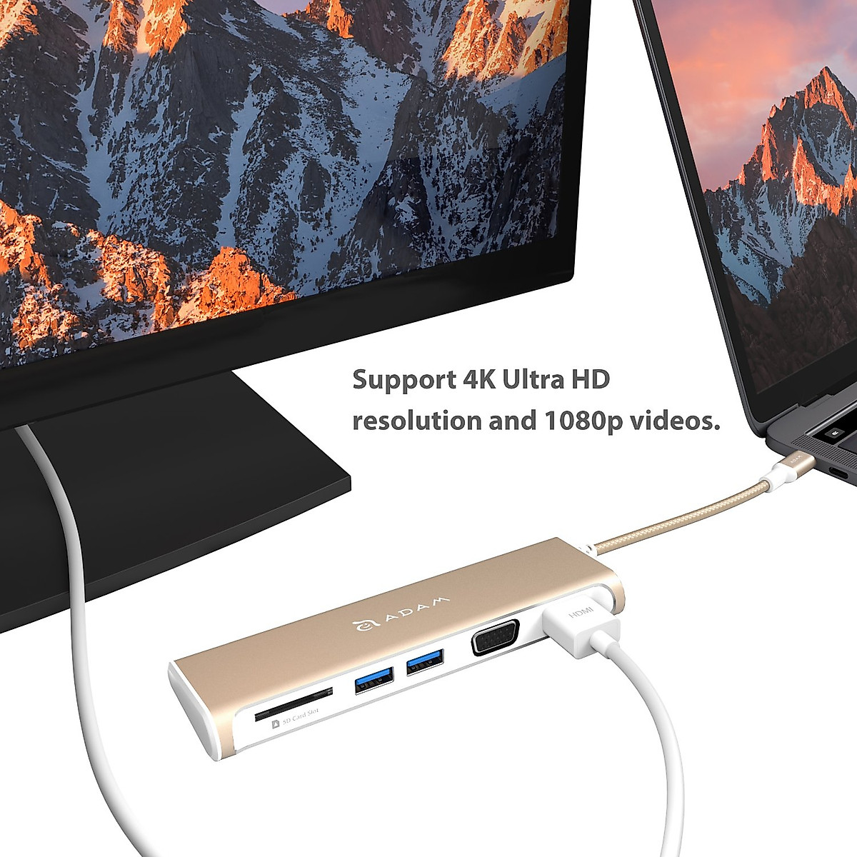 ADAM elements 5-in-1 USB C Hub - 4K USB C to HDMI - SD Card Reader - 2 USB 3.1 Ports - Portable, Durable Aluminum Case