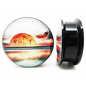 Pierced Republic Pair* Orange Planet Horizon Plugs - Acrylic Screw-On - 10 Sizes (1" (25mm))