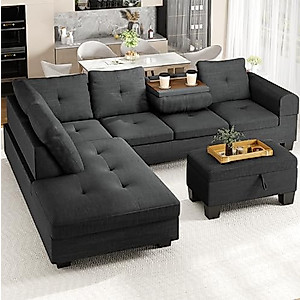 AWQM Modular Sectional Sofa with Ottoman, Fabric L-Shaped Couch with Chaise & Cup Holders, Living Room Furniture Sets Sectional Sofa Set, 6 Seat Corner Couch Sofa for Living Room, Apartment