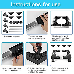 Nefish Mini Fridge Stand Universal Stand Base Adjustable Refrigerator Stand with 4 Strong Feet Washing Machine Pedestal Multi-Functional Base for Dryer (Black)