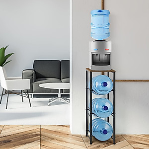 Water Bottle Holder 5 Gallon Water Cooler Jug Rack 3-Tiers Water Bottle Organizer with Storage Shelves for Kitchen Living Room Office, Rustic Brown