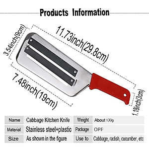YukaBa Cabbage Kitchen Knife Slicer Chopper Shredder Sauerkraut Cutter Coleslaw Grater (Red-A)