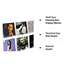 bigantss 6 Pack Clear Acrylic Vinyl Record Floating Shelves, 12" Wall Shelf Mount & Holder for Vinyl Album Display and Storage, Acrylic Record Frame Show Your Favorite LP (Clear)