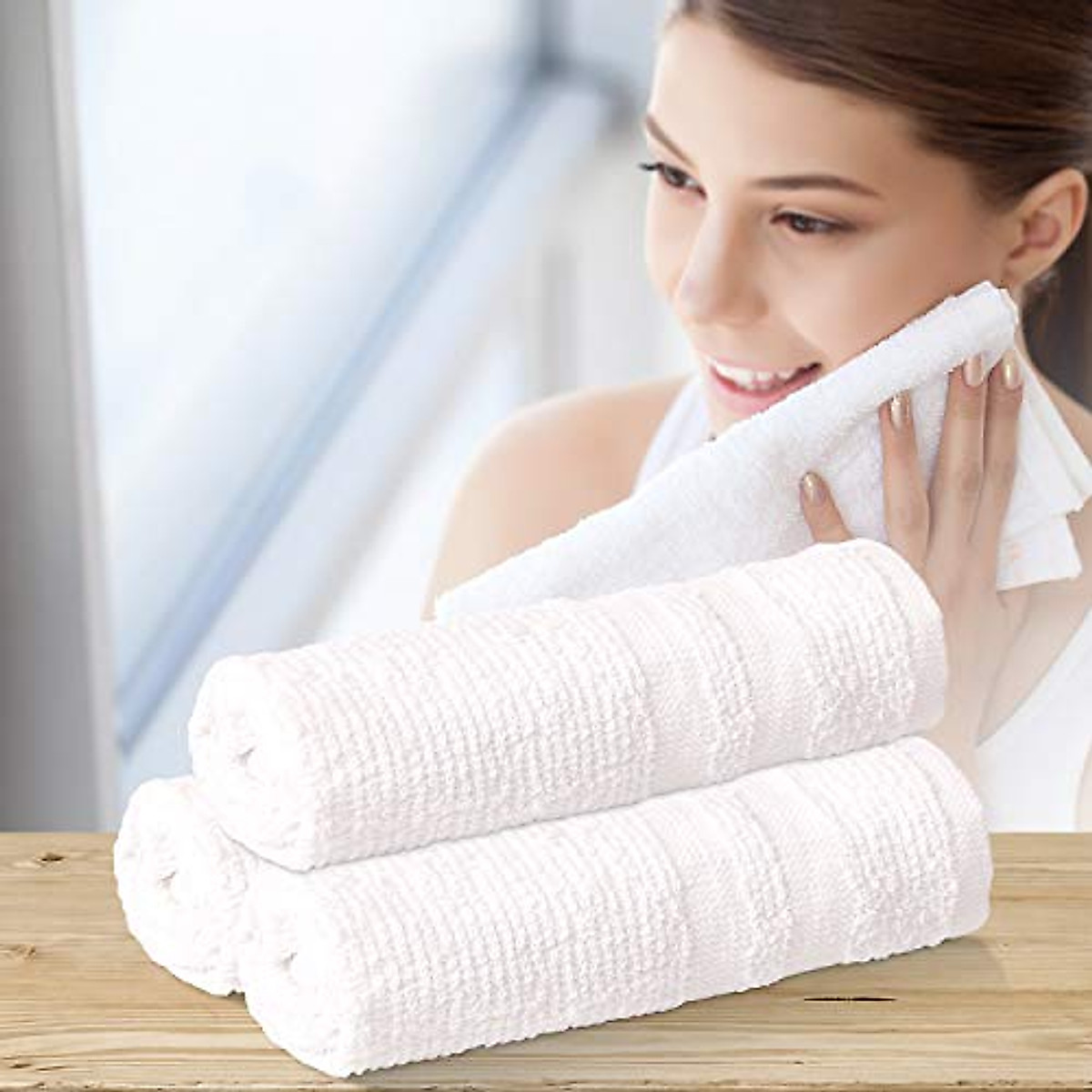 24 Pack Jmr Premium White Cotton Washcloths 12x12 Soft Absorbent Face Towels, Bath, Spa, Gym Use