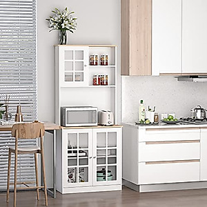 HOMCOM Kitchen Buffet with Hutch, Storage Pantry with 3 Cabinets, 2 Open Shelves and Large Countertop, White