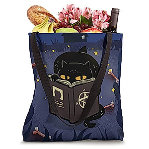 Black Cat Witch Magic Spell Book Curse Witchy Halloween Cute Tote Bag