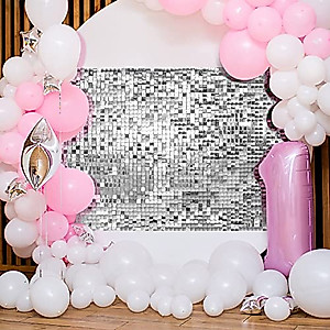 PERLAW Shimmer Wall Backdrop Shimmer Wall Panels - 24 Panels Square Sequin Shimmer Backdrop for Birthday Decorations Wedding & Graduation Party Supplies (Silver)