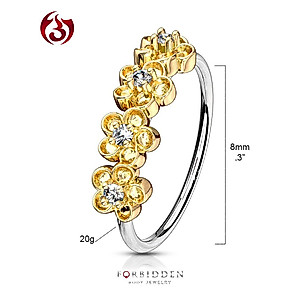 Forbidden Body Jewelry 20g 8mm 14k Gold Plated Surgical Steel Bendable Nose Ring/Cartilage Hoop Lined with Floral and CZ Top