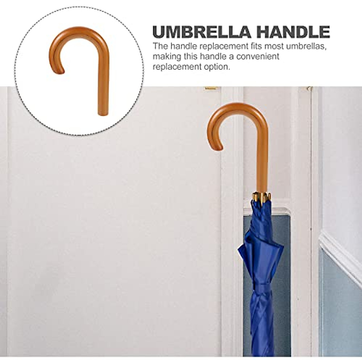 Replacement Handle for Rain Umbrella Umbrella J Handle Umbrella Grip Replacement Compact Outdoor Rain Umbrella Curved Handle Grip Light Brown