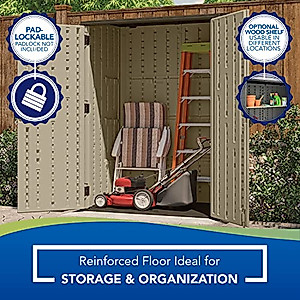 Suncast 54 Cubic Ft. Vertical Resin Outdoor Storage Shed, Sand, 52” x 32.5” x 71.5"