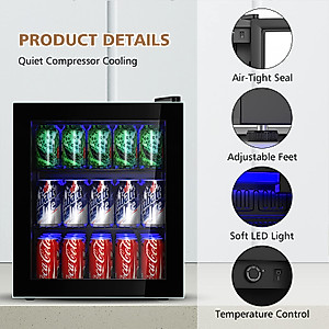 ARLIME Mini Fridge 60 Can, Beverage Refrigerator with Glass Door, Mini Drink Dispenser Machine Small Refrigerator For Office with Adjustable Shelves for Home Kitchen Bar, 1.6 Cu. Ft
