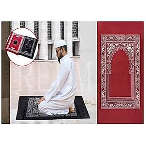 Kellegour 2 Pieces Islamic Prayer Mat,Muslim Prayer Carpet,with Compass Pocket Sized Carry Bag,Muslim Travel Prayer Mat and Attached Compass,Islamic Prayer Rug, with Compass