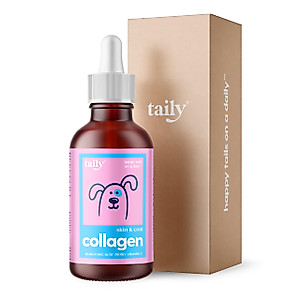 Skin and Coat Supplement for Dogs, Cats | Taily Liquid Collagen for Dogs | Itch Relief for Dogs with Allergies, with Grass Fed Collagen, Biotin, Vitamin C and Hyaluronic Acid | Made in USA