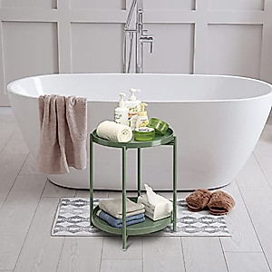 TeoKJ 2 Tier Green Side Table, Folding Round Metal End Table Small Nightstand Accent Table with Two Removable Tray for Bedroom Living Room Bedside Small Spaces Dark Green