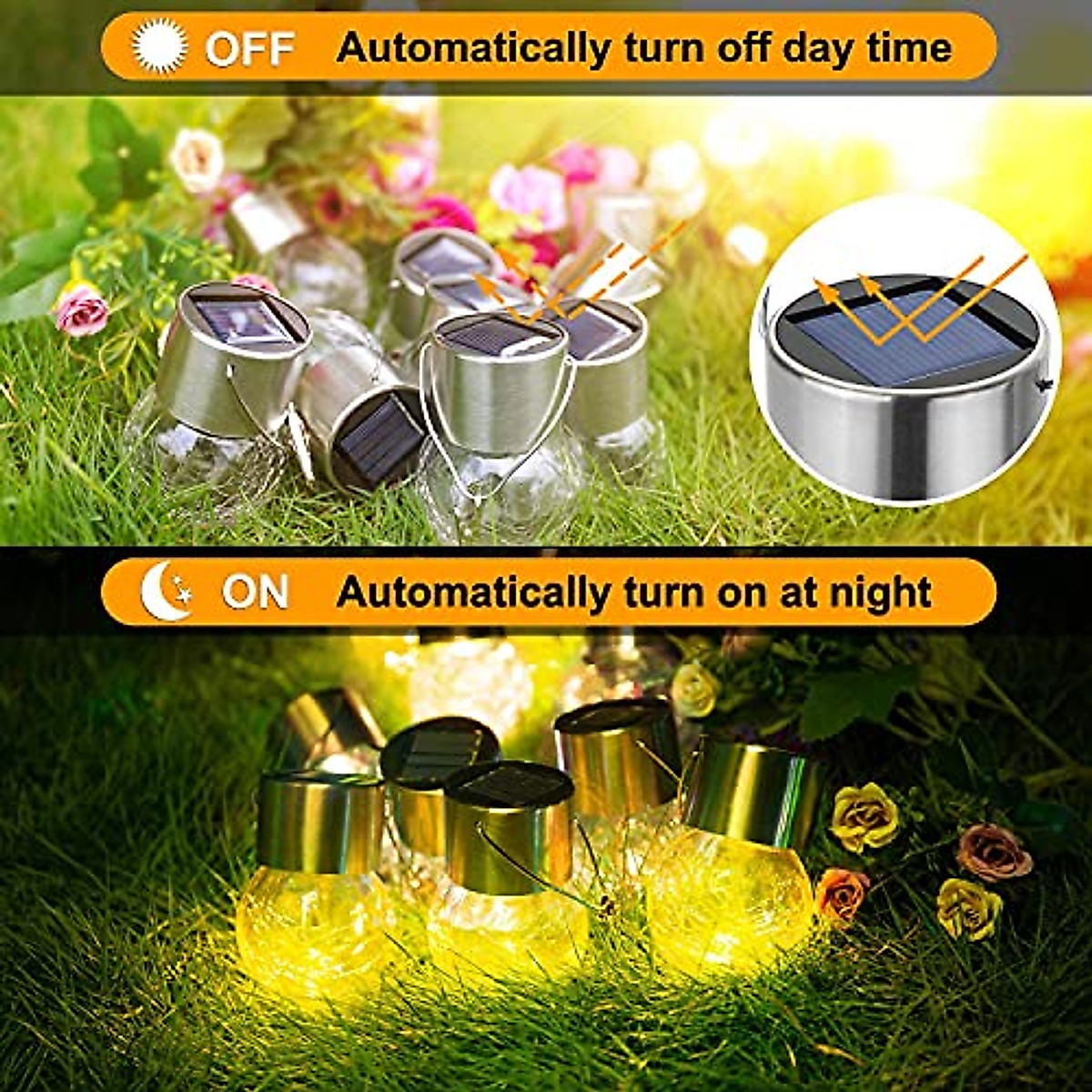GZKPL Outdoor Solar Light, Waterproof Hanging Lantern Decorative Garden Lights with Cracked Glass & Hook for Patio, Tree, Yard, Camper, Lawn, Pool, Christmas Decor (Warm White)