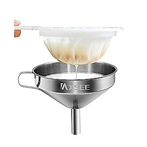 IAXSEE 5-Inch Funnel with Fine Mesh Strainer, 304 Stainless Steel Funnel with Extra Fine Mesh Strainer 200 Mesh Cooking Oil Filter Strainer ​for Juice Strainer Oil Strainer (Stainless Steel)