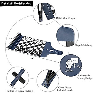 Travel Roll Up Leather Chess Set Chess Game Set with Checkers Inside,New Detachable Portable Chess Game Set for Home Outdoor (Blue)