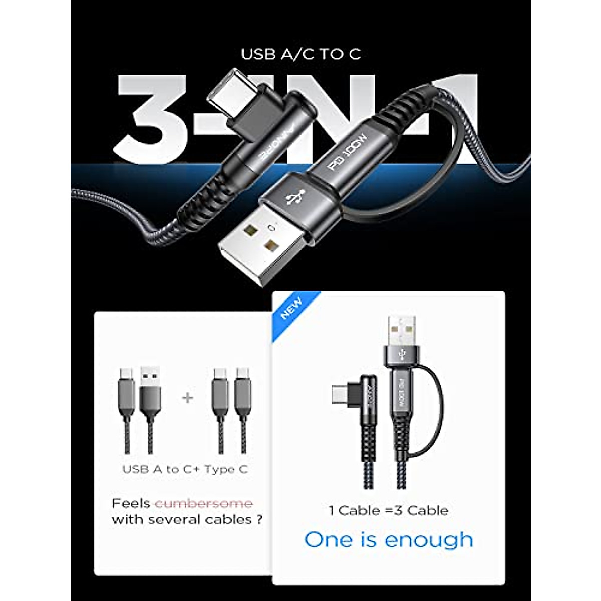 AINOPE 100W USB C to USB C Cable 2-Pack 6.6ft Type C Charger Fast Charging Cable USBC to USBC Cable Right Angle PD4.0 QC5.0 fit for MacBook Pro/Air iPad Pro/Air Samsung Galaxy