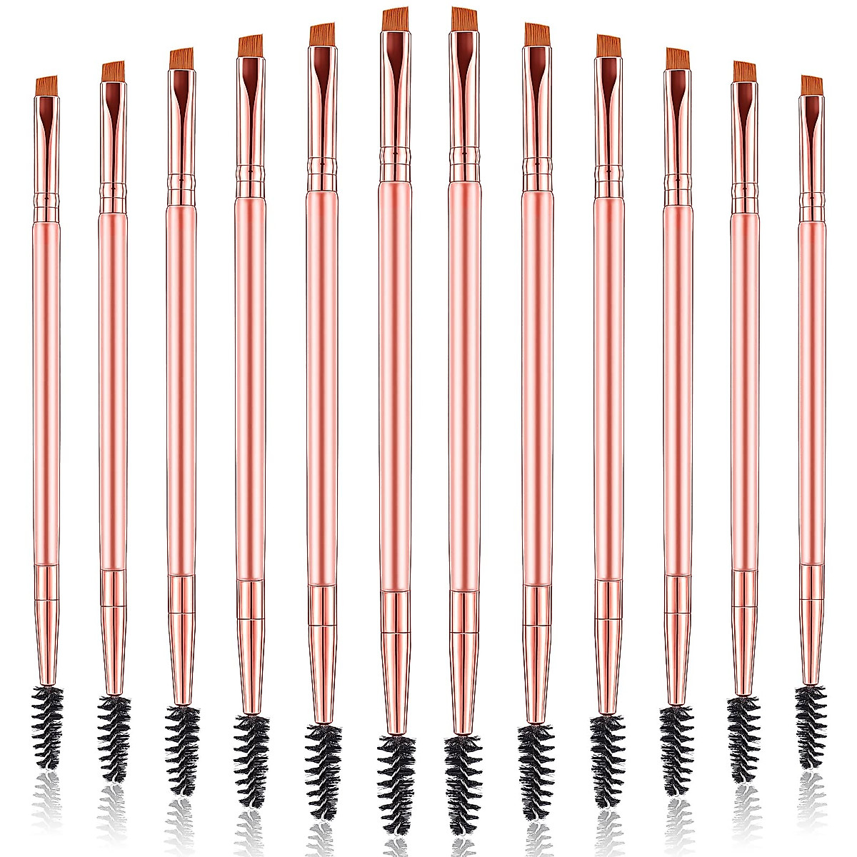 12 Pieces Eyebrow Brush Angled Eye Brow Brush and Spoolie Brush Double Ended Eyebrow Brushes Multi-functional Mini Eyelash Brushes for Precision Application Blending Tinting Eyebrow Powders Waxes Gels