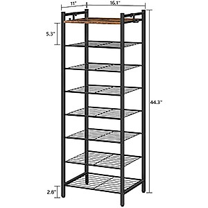 MAHANCRIS 8-Tier Metal Shoe Rack, Narrow Shoe Storage Organizer for Closet Entryway, Hold 7-12 Pairs of Shoes, Tall Skinny Shoe Shelf with 7 Metal Shelves, Easy Assembly, Rustic Brown SRHR0801Z