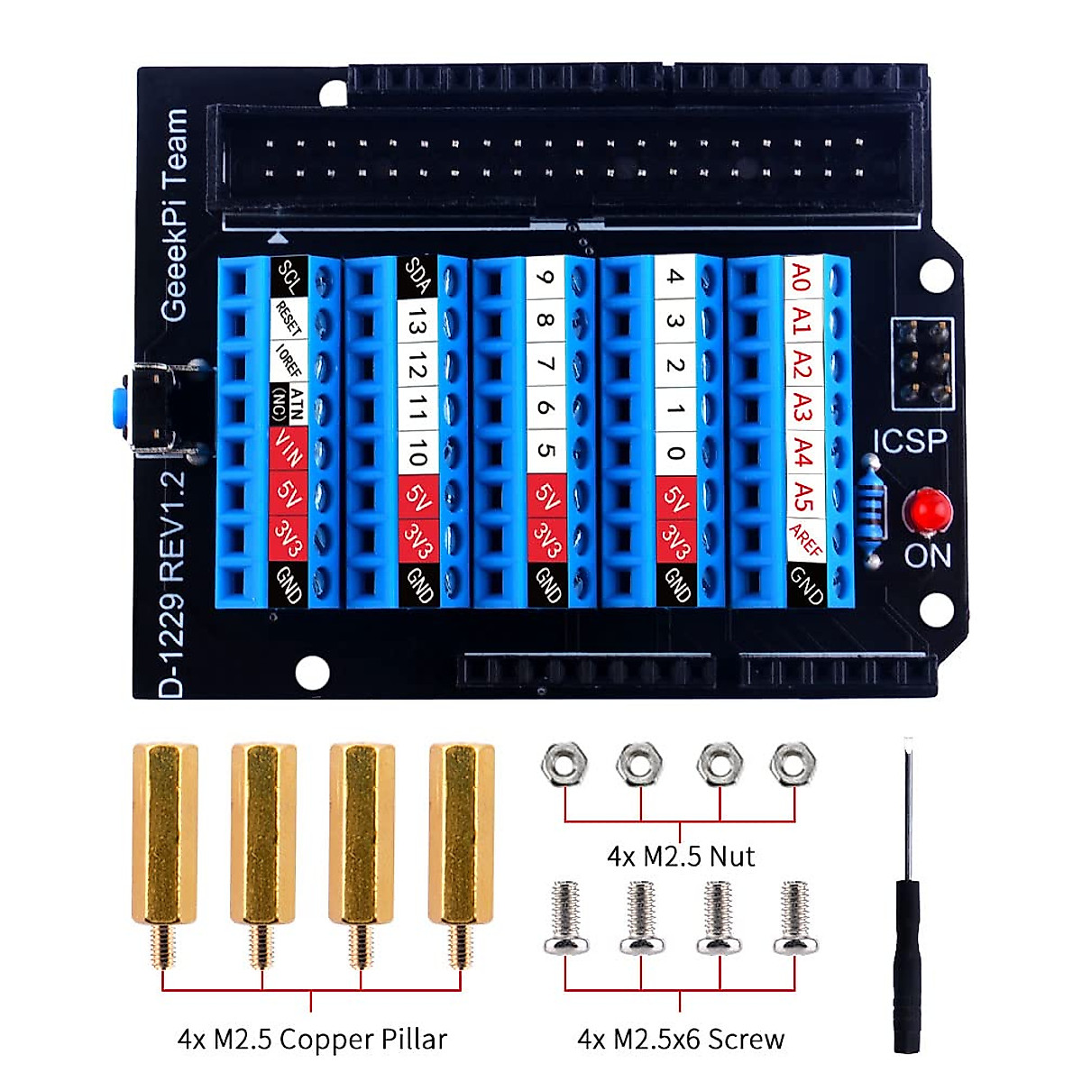 GeeekPi Screw Terminal Hat for Arduino UNO, GPIO Screw Terminal Block Breakout Module with Horn Socket Connector, GPIO Expansion Board Breakout for Arduino UNO