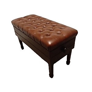 CPS Imports Genuine Leather Adjustable Duet Size Artist Concert Piano Bench Stool in Walnut Satin with Music Storage
