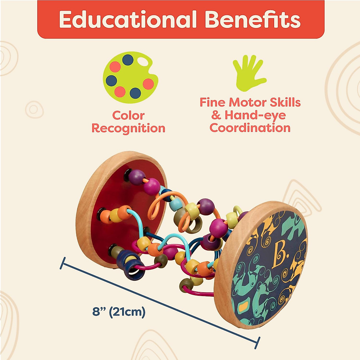 B. toys – Loopty Lo Wooden Rolling Toy - Developmental Bead Maze – Wooden Wire Maze – Crawling Rolling Toy- 47 Beads & 5 Mazes – Classic Toy for Babies, Toddlers, Kids – Quality Wood – 18 Months +