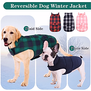 Kuoser Dog Winter Coat, Reversible Dog Jacket, Warm Dog Coat British Style Puppy Cold Weather Coat, Windproof Dog Clothes Dog Vest for Small Medium and Large Dogs Green XS
