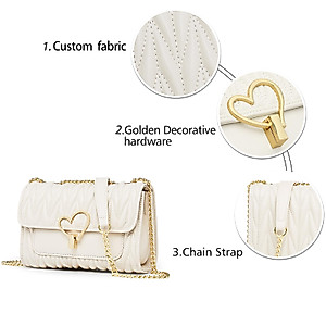 LAORENTOU Vegan Leather Crossbody Bags for Women Heart Shaped Magnetic Buckle Shoulder Bag Purse for Ladies（white