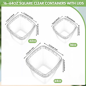 Sliner 60 Sets Square Deli Containers with Lids Clear Food Storage Containers Plastic Freezer Microwaveable Safe Deli Cups Leak Proof Airtight Meat for Restaurant(64oz, 32oz, 16oz)
