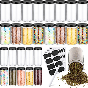 meekoo 32 Pcs Plastic Jars with Lids 32 oz and 16 oz with Chalk and 4 Stickers Containers with Airtight Leak Proof Black Plastic Screw on Lids Cylinder Round Jar for Household Kitchen Organizing