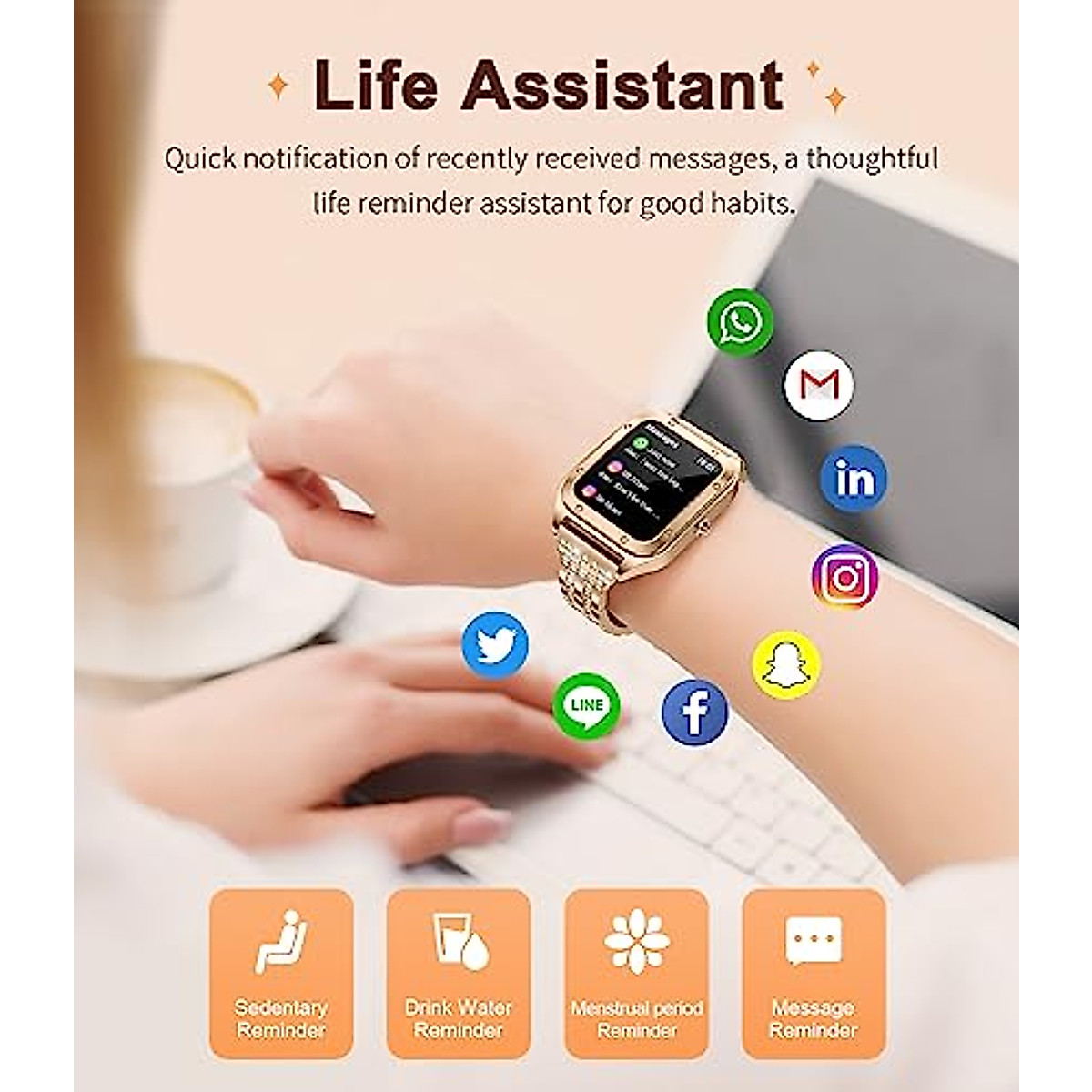LIGE Smart Watch for Women(Answer/Make Calls), 1.59" Smartwatch for Android and iOS Phones, IP68 Waterproof Fitness Watch with Female Health, Sleep Heart Rate Monitor, AI Voice(Rose Gold)