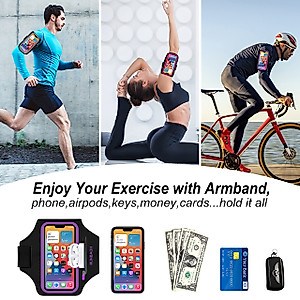 RUNBACH Armband for iPhone 15/15 Pro/14/14 Pro/13/13 Pro/13 Mini/12/12 Pro/12 Mini/11/11 Pro/XR/XS/X/SE/8/7/6,Water Resistant Sport Armband with Zipper Slot for Airpods and Car Key (Purple)