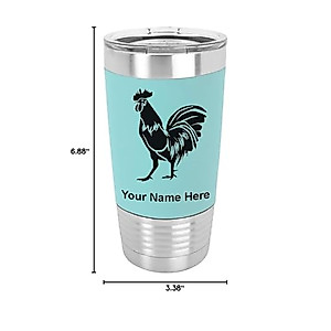 LaserGram 20oz Vacuum Insulated Tumbler Mug, Rooster, Personalized Engraving Included (Silicone Grip, Teal)
