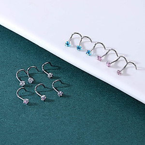 ZS 9-12PCS 20g Surgical Stainless Steel Nose Stud Ring Piercing Nose Bone/L Shaped/Nose Screws Rings Set (12pcs nose screws style)