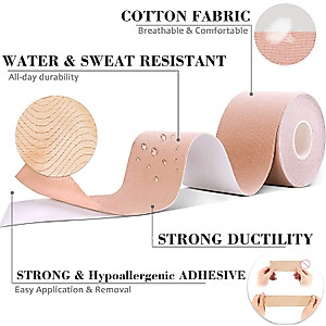 yousen, Breast Lift Tape for Lift Waterproof & SweatProof Body Tape Lift for AE Cup Large Breast to Provide Lifting & Push Up Strong Fit, Body Tape & 6 Pcs Petal Nipple Cover, 3x2.1x3In