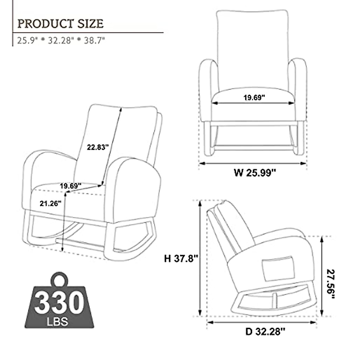 Rocking Chair Nursery Glider Rocker Chair High Backrest Upholstered Velvet Accent Armchair with Side Pocket for Living Room Bedroom Office (Cream)