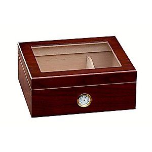Prestige Import Group Chalet Glass Top Desktop Cigar Humidor with Hygrometer and Humidifier - Capacity: 20-50 - Color: Cherry