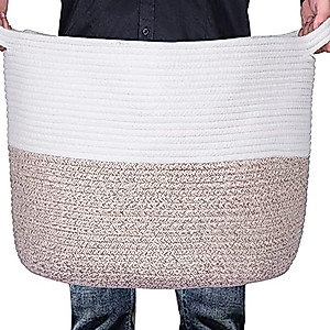 SAILARY Cotton Rope Woven Basket XX Large Size 20"x20"x13.5"- For Home Decoration, Baby Nursery Bins & Boxes Storage, Laundry and Organization Basket
