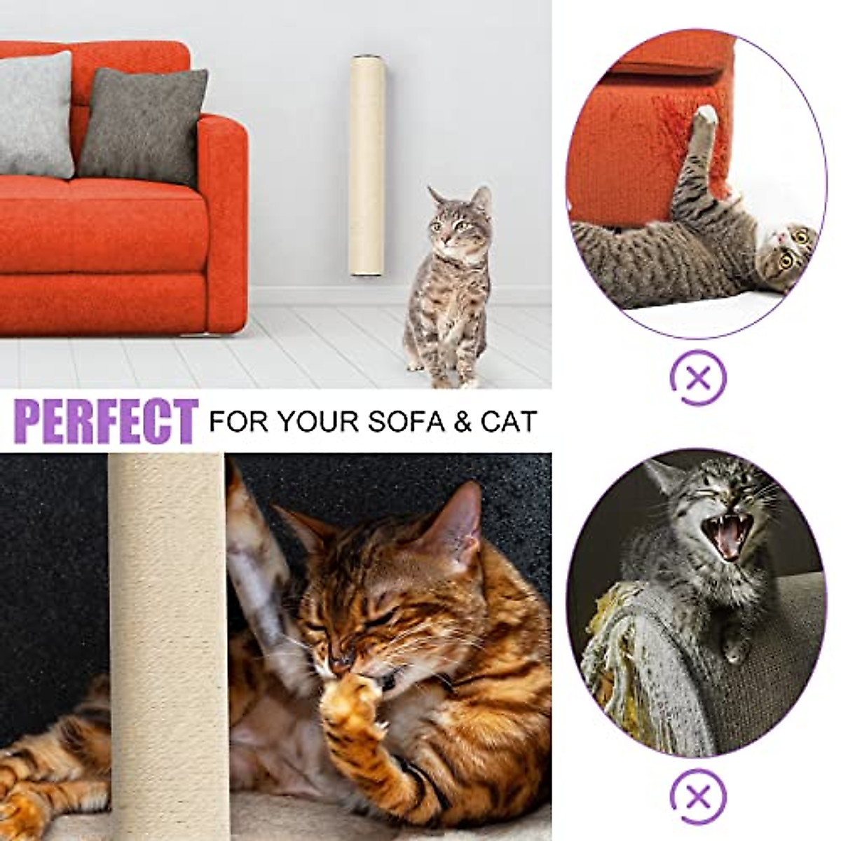 BEBOBLY Wall Mounted Cat Scratching Post for Indoor Cats | Kitten Wall Shelves Climbing Furniture| Sisal Rope Cat Claw Scratcher Tree | Solid Wooden Walkway for Cage Mounted Climbing Relaxing