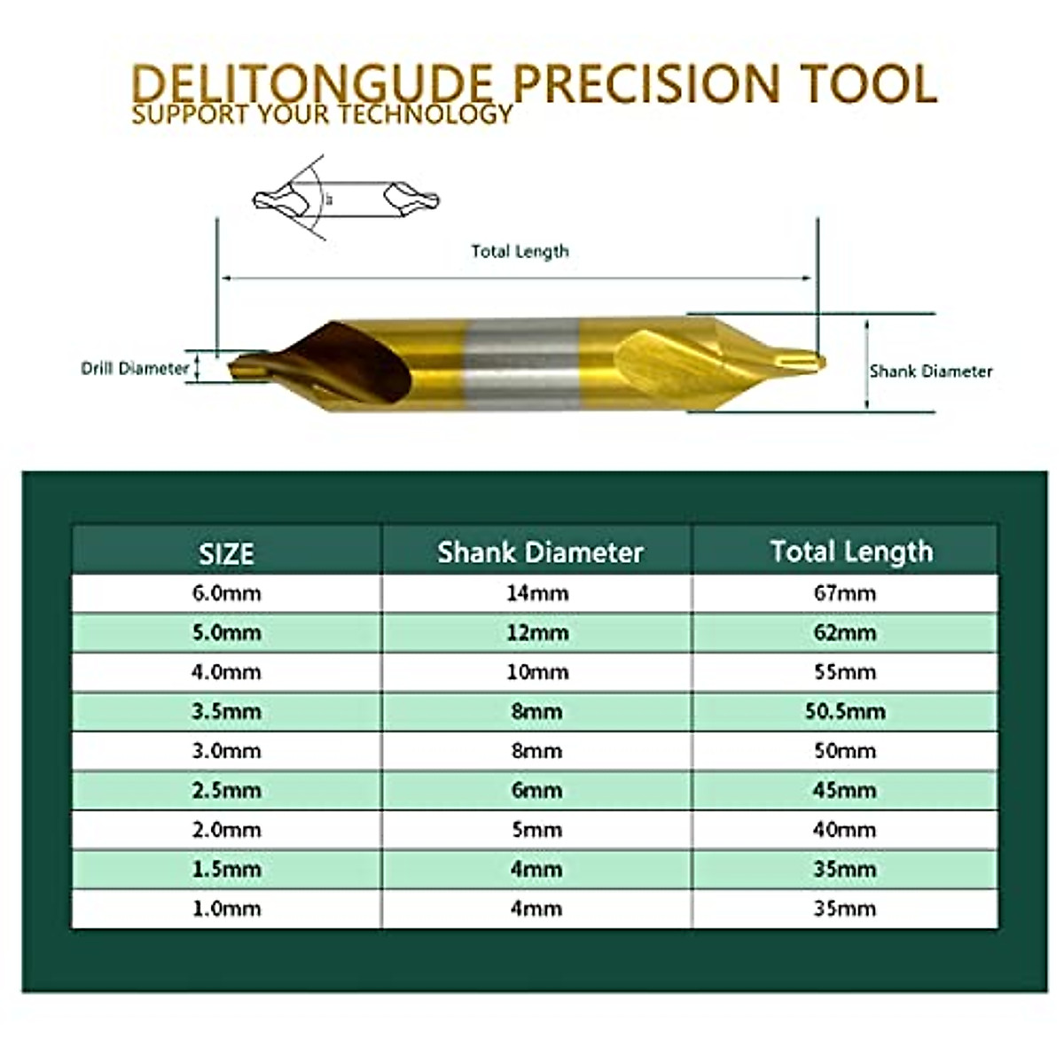 DelitonGude 10pcs of 3.0mm Center Drill Bits Set,High Speed Steel Titanium Coating Drill Bits Kit Countersink Tools for Spotting Lathe Metalworking(3.0mm)