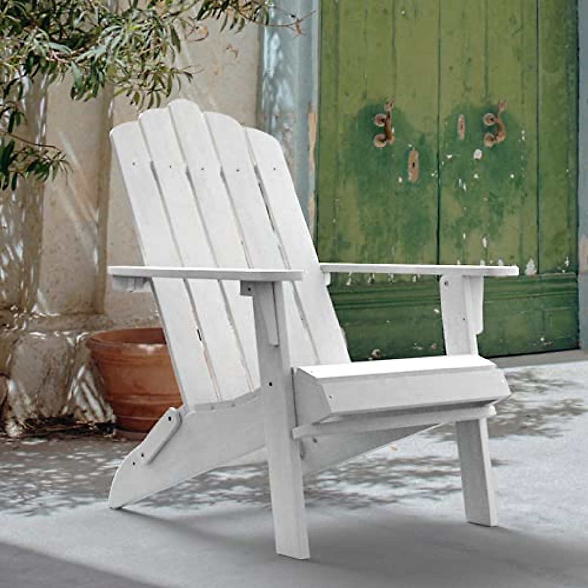 PolyTEAK Folding Adirondack Chair, Premium Weather Resistant Poly Lumber, Outdoor Patio Furniture, Up to 300 lbs, Plastic Adirondack Chairs for Patio Garden Fire Pit, Classic Collection - White
