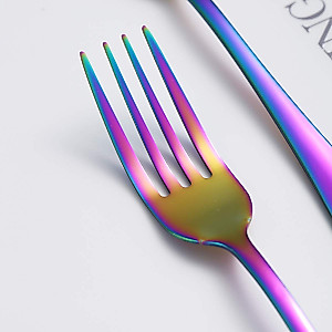 Rainbow Dinner Forks Set of 4, Berglander Stainless Steel Titanium Mutil-Color Plating Fork Set, Colorful Forks And Spoons Silverware, Table Forks Set Sturdy And Dishwasher Safe