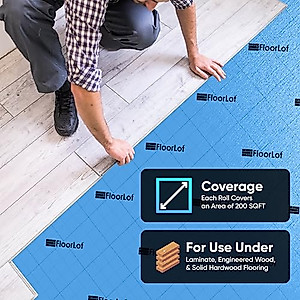 FLOORLOT BlueStep Underlayment with Moisture Barrier for Laminate and Wood Floors, (200 sq.ft Roll)