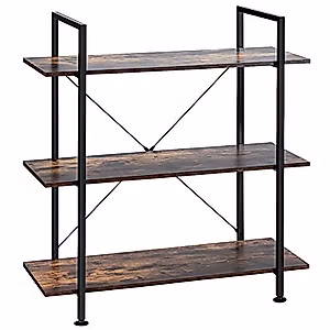 Giantex 3-Tier Industrial Bookshelf, Vintage Bookcase w/Metal Frame, Multipurpose Open Plant Flower Stand Storage Display Rack for Living Room Bedroom Kitchen Home Office, Brown