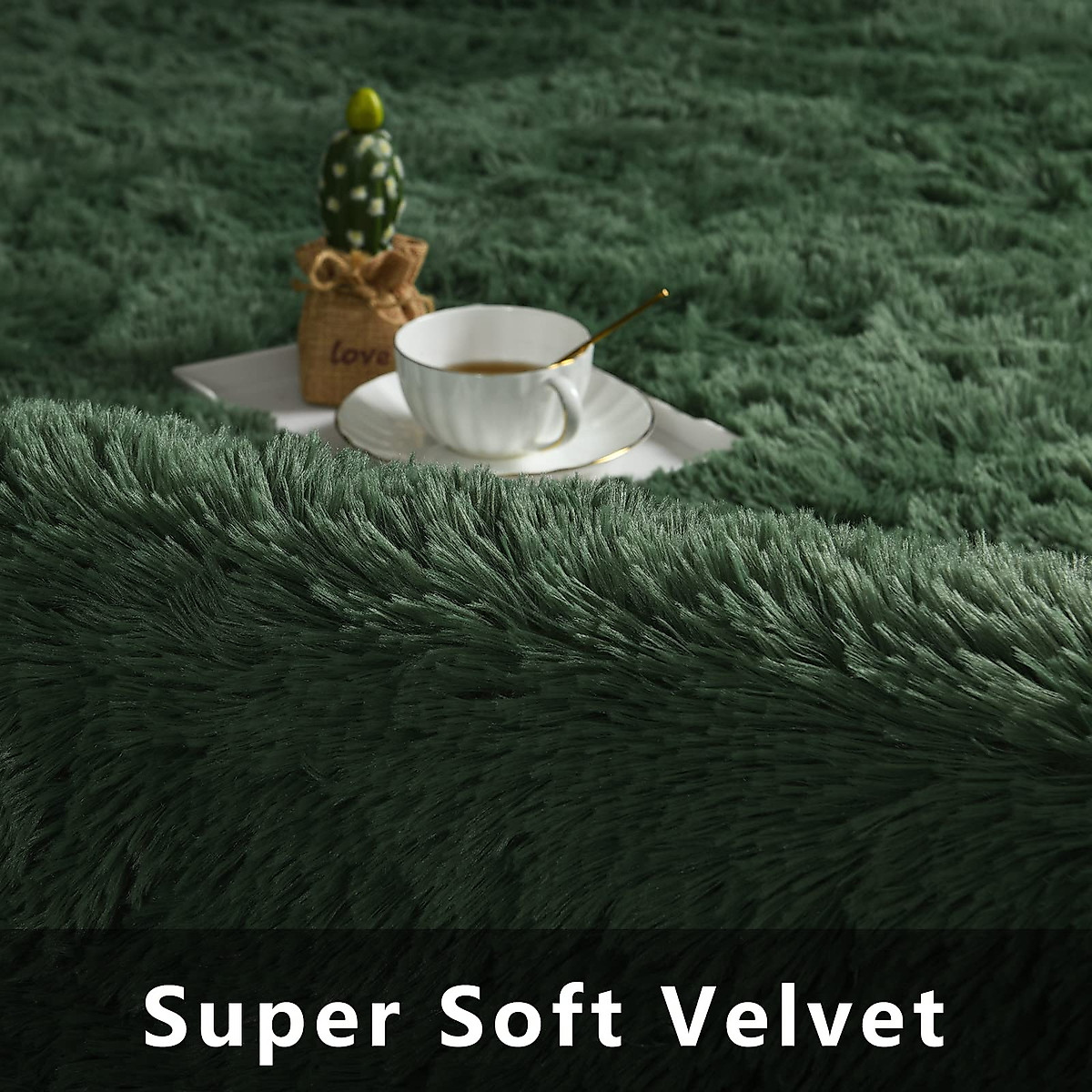 Jocovieh Large Soft Deep-Green Rugs for Bedroom, 6x9 Feet Fluffy Carpets, Indoor Modern Plush Area Rugs for Living Room Kids Girls Room, Non-Slip Shag Rug for Nursery Home Decor, Deep-Green