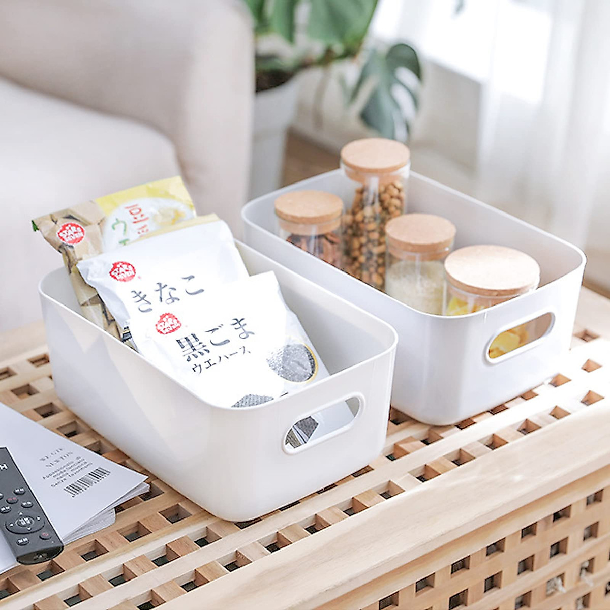 FEOOWV Small Plastic Storage Baskets, 8 Pack, White, Portable, Stackable, Multipurpose, BPA Free, Ideal for Pantry, Fridge, Closet, Bedroom, Office