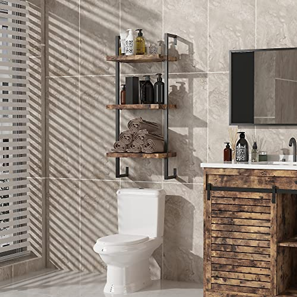 FUSUNBAO Floating Shelves, Wall Shelves for Living Room,Bathroom,Kitchen,Bedroom,3-Tier Shelves for Books/Storage/Wall Decor with 50lbs Capacity(Antique Brown 16inch)