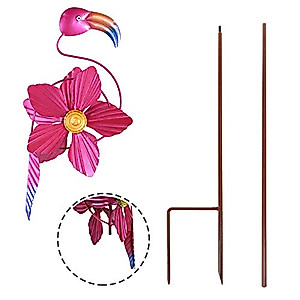 MorTime Flamingo Wind Spinner Garden Stake, 40 Inch Metal Pink Flower Flamingo Windmill Outdoor Decorative Flamingo Wind Sculpture for Spring Yard Lawn Pathway Decorations